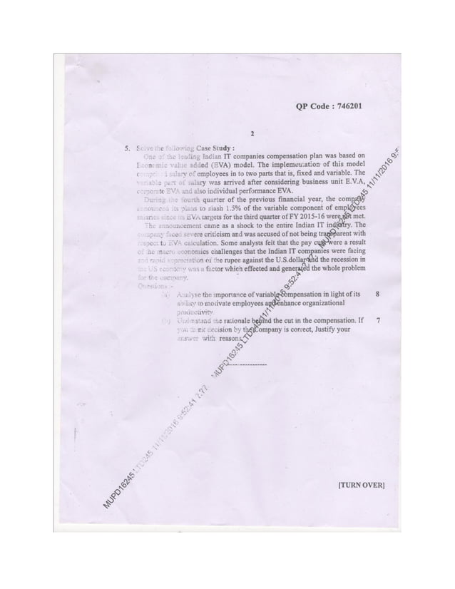 BMS 5th SEM Question Paper:- Finance for HR | PDF