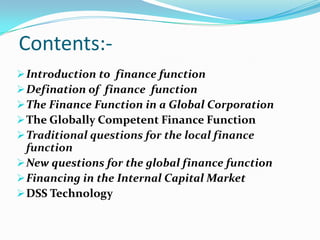 Finance function and dss | PPTX