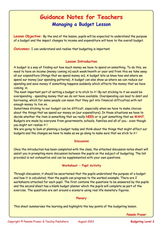 Australian Lifeskills - Budgeting Level 2 | PDF | Homework and Study ...