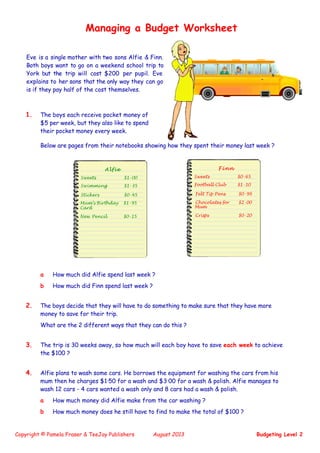 Australian Lifeskills - Budgeting Level 2 | PDF | Homework and Study ...