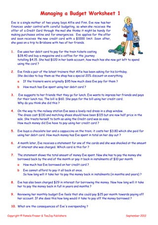 Australian Lifeskills - Credit Cards Level 2 | PDF