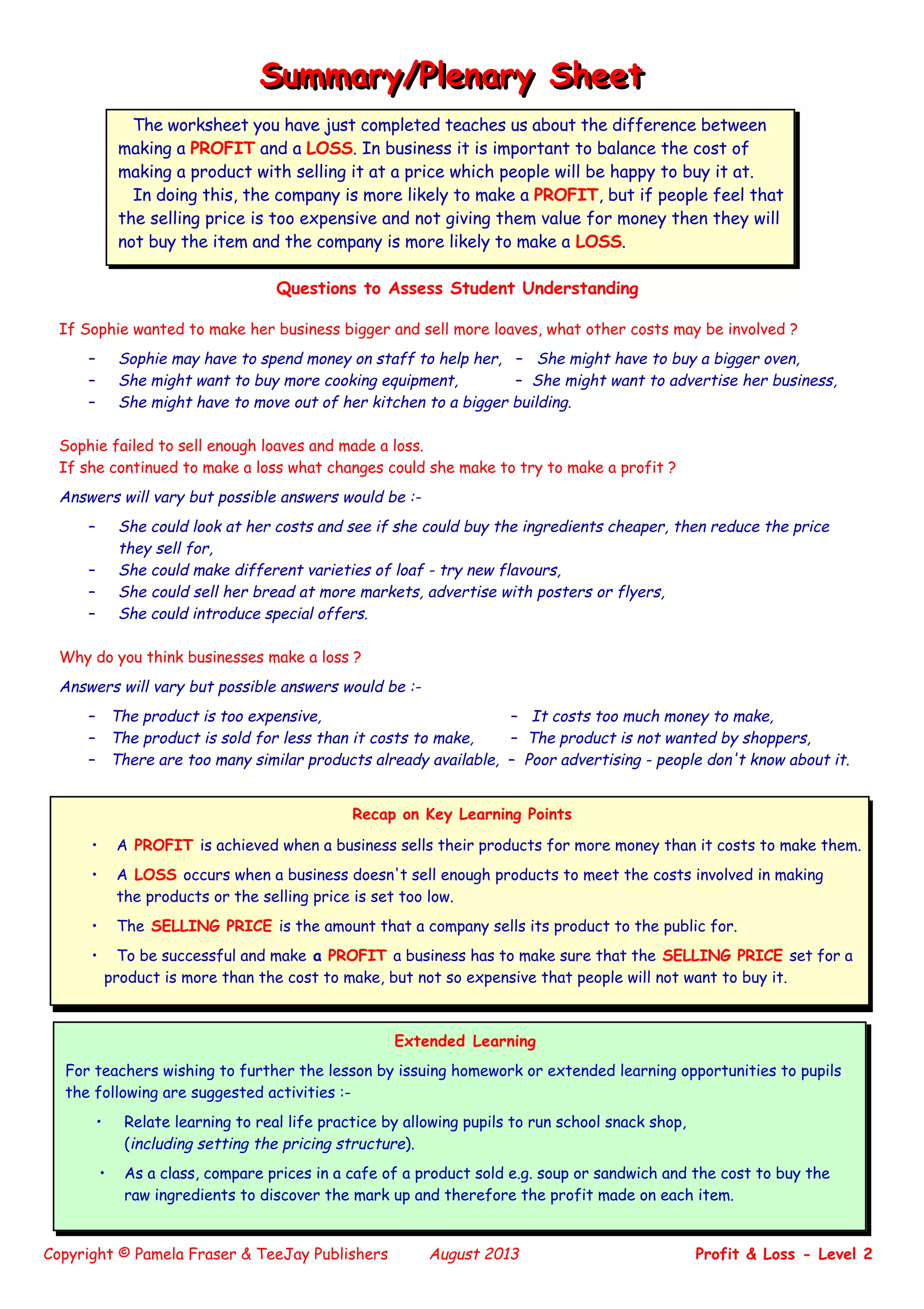 Australian Lifeskills - Profit & Loss Level 2 | PDF