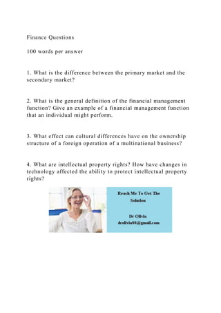 Finance Questions100 words per answer1. What is the differ | DOCX