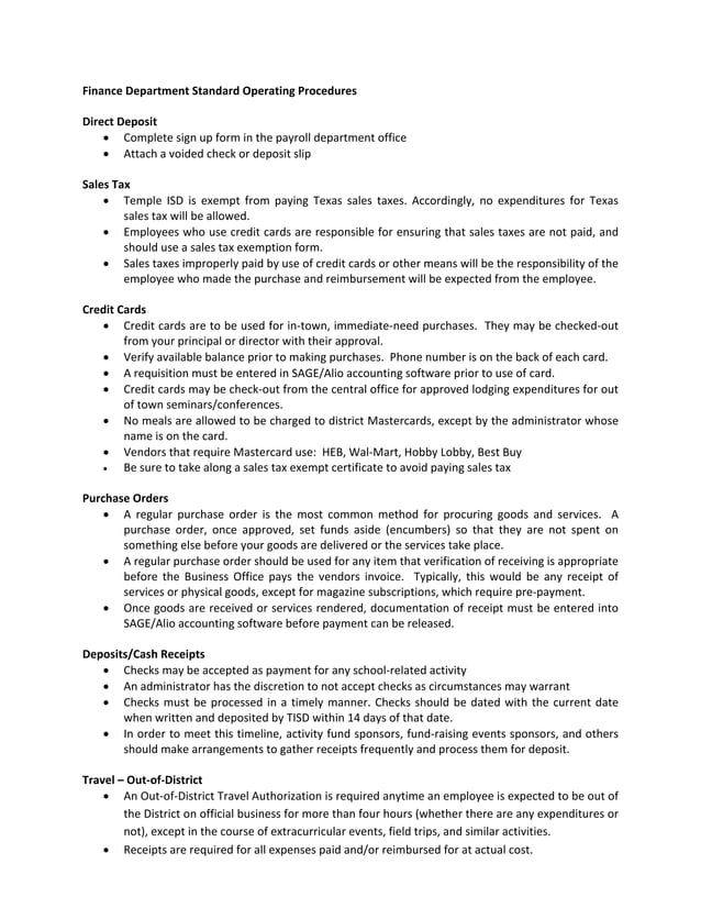 Finance standard operating_procedures | PDF