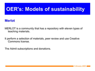 OER's: Models of sustainability | PPT | Education industry | Industries