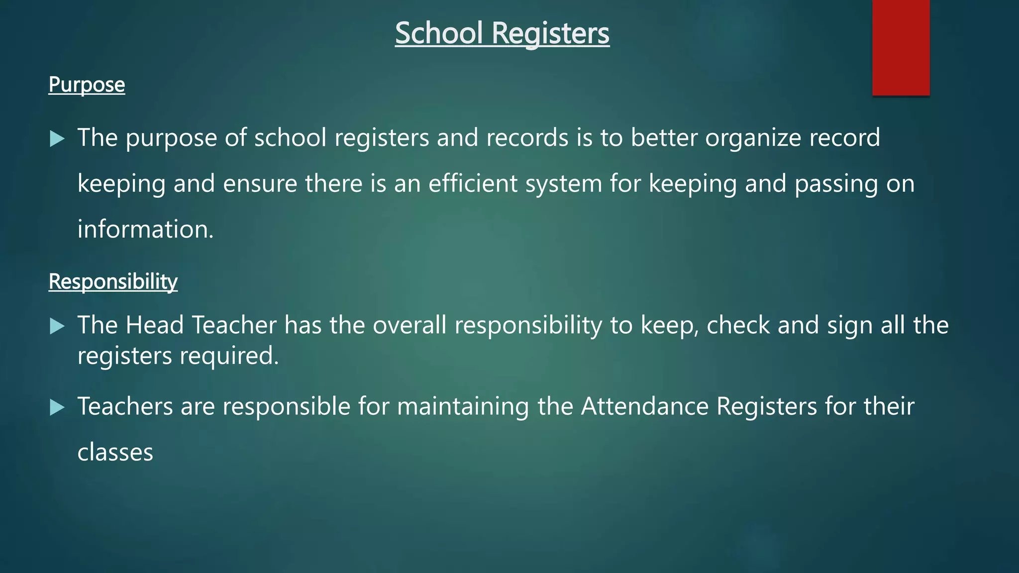 Financial Records and School Registers | PPTX