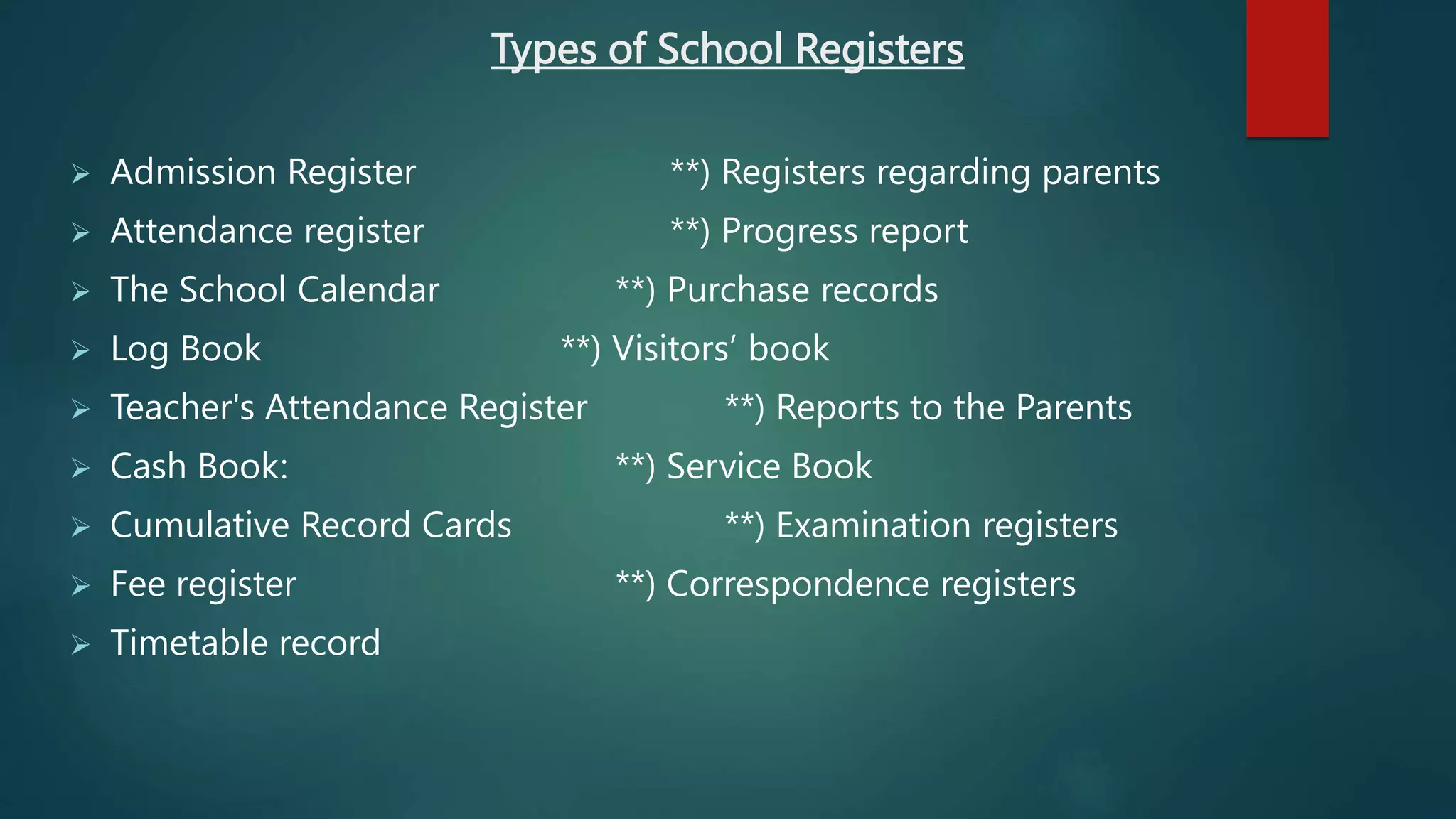 Financial Records and School Registers | PPTX