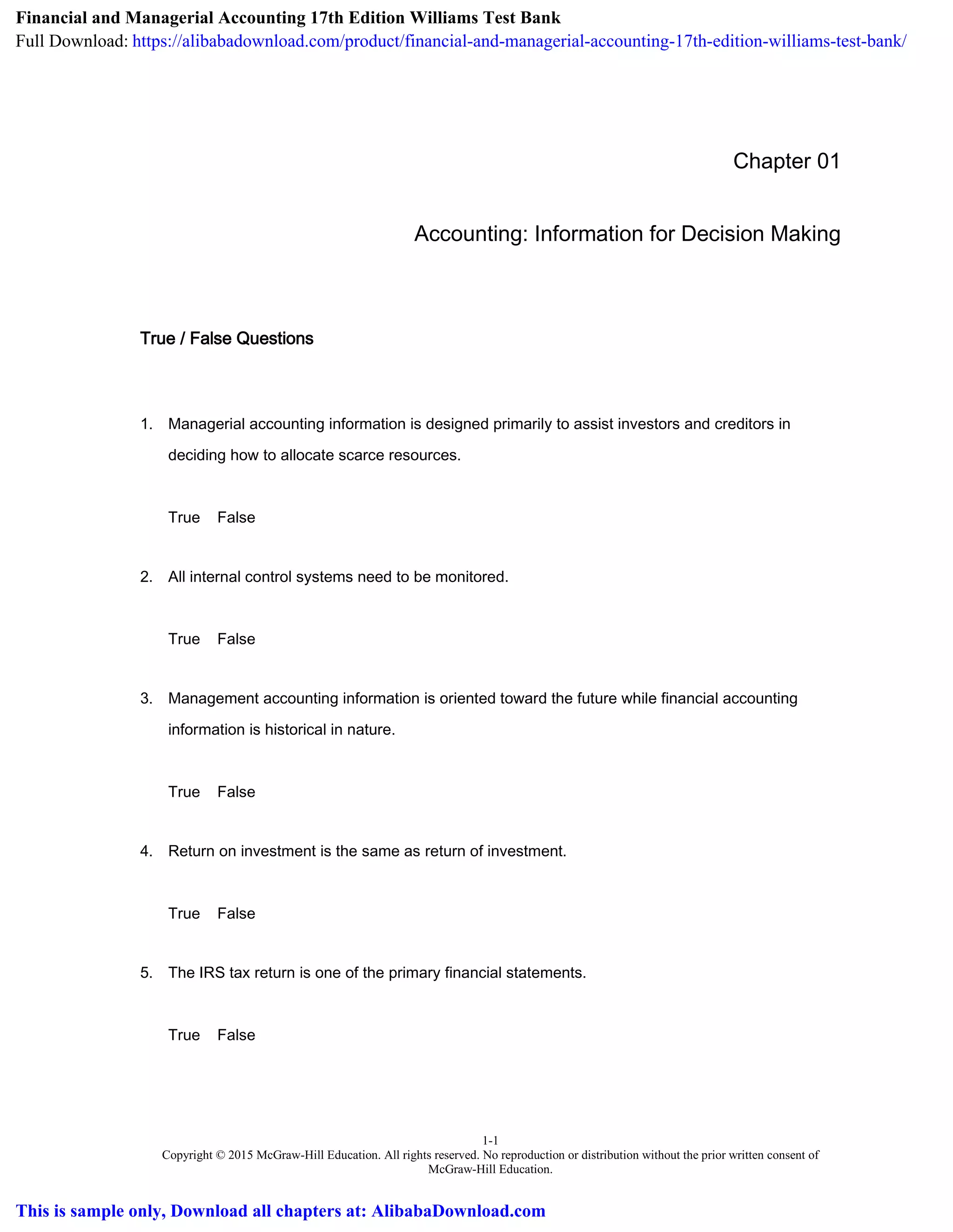 Financial and Managerial Accounting 17th Edition Williams Test Bank | PDF