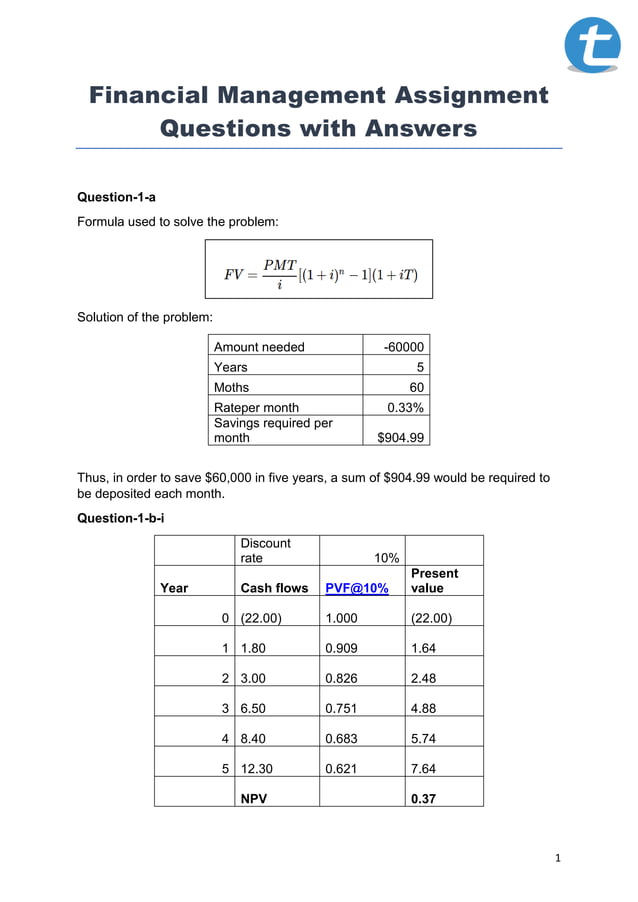 Financial Management assignment Questions Answers | PDF