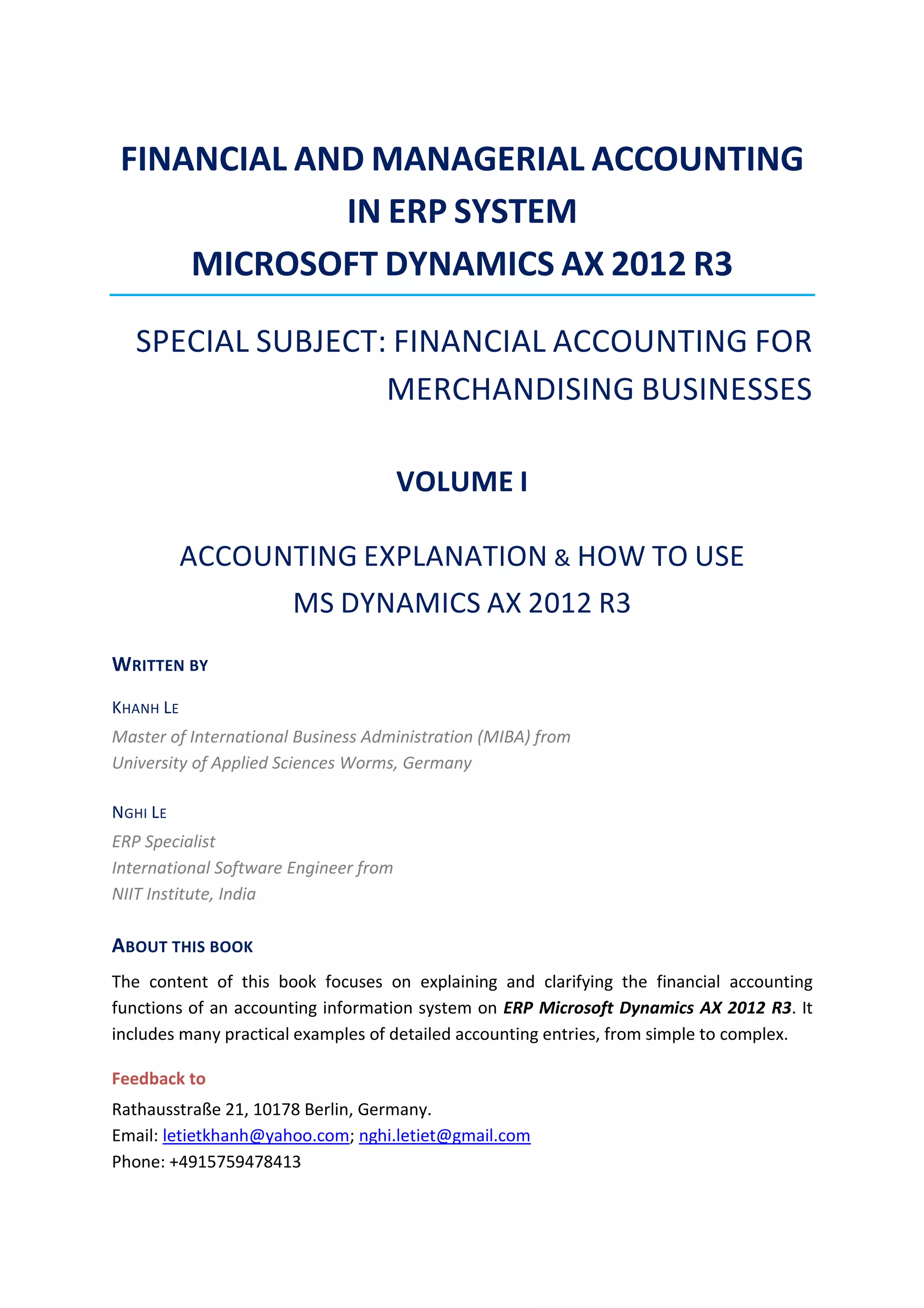 FINANCIAL AND MANAGERIAL ACCOUNTING IN ERP SYSTEM MS DYNAMICS AX 2012 R3 | PDF