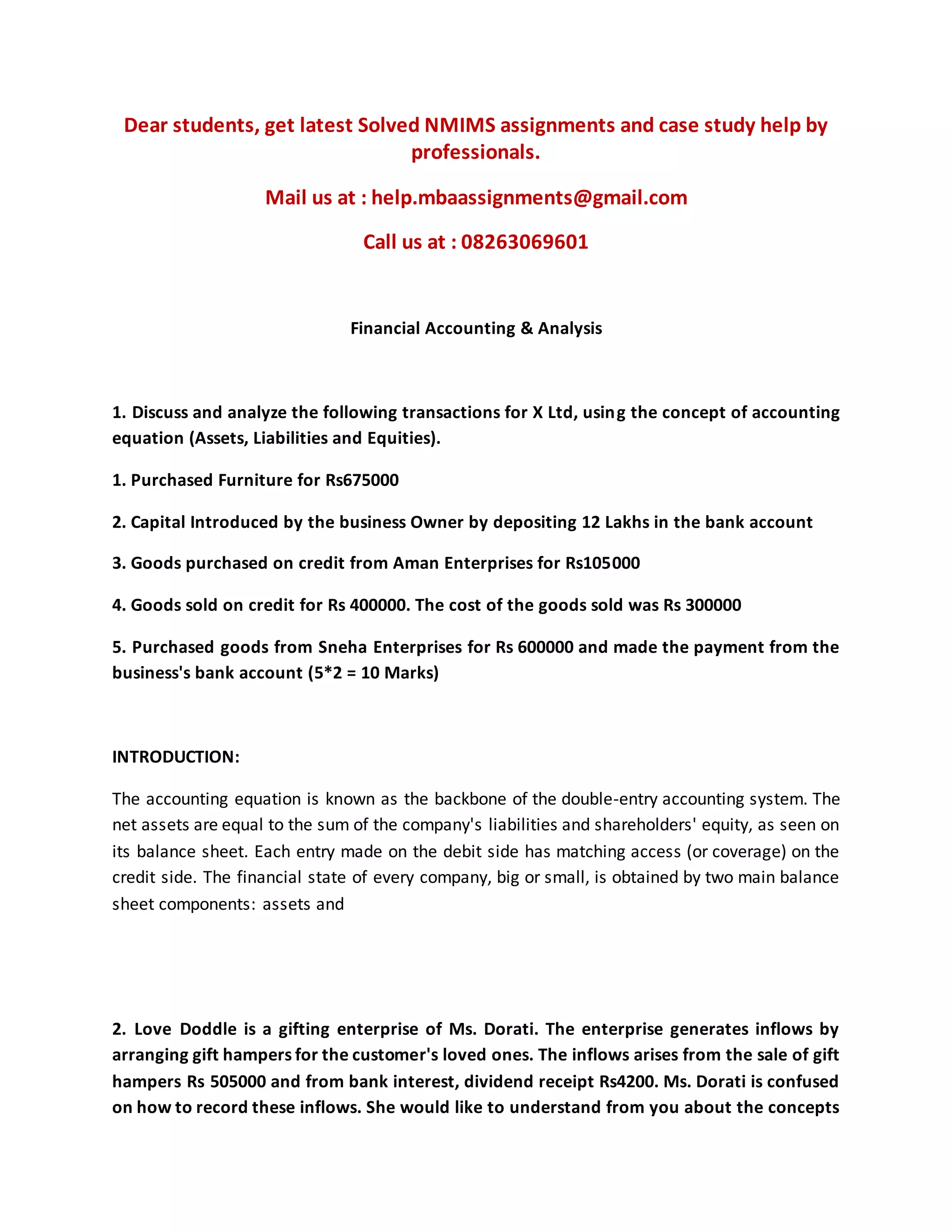 Financial accounting & analysis nmims latest solved assignments | PDF