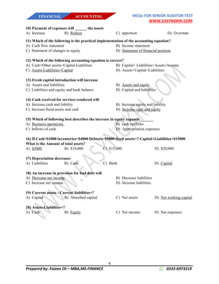 Financial accounting mc qs senior auditor bs-16 | PDF
