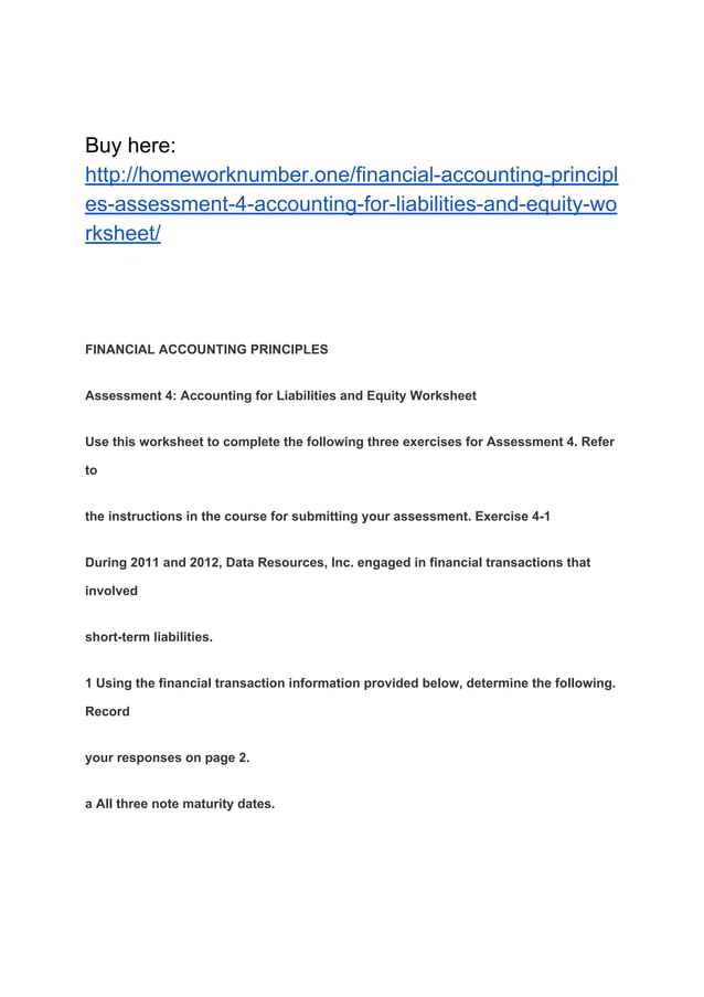 FINANCIAL ACCOUNTING PRINCIPLES Assessment 4: Accounting for ...