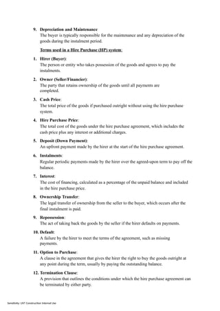 HIRE PURCHASE AND ITS IMPORTANCE NEEDS. | PPTX