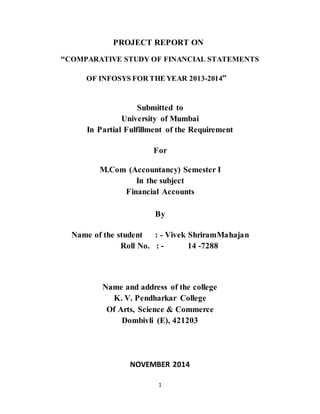 COMPARATIVE STUDY OF FINANCIAL STATEMENTS OF INFOSYS FOR THE YEAR 2013 ...
