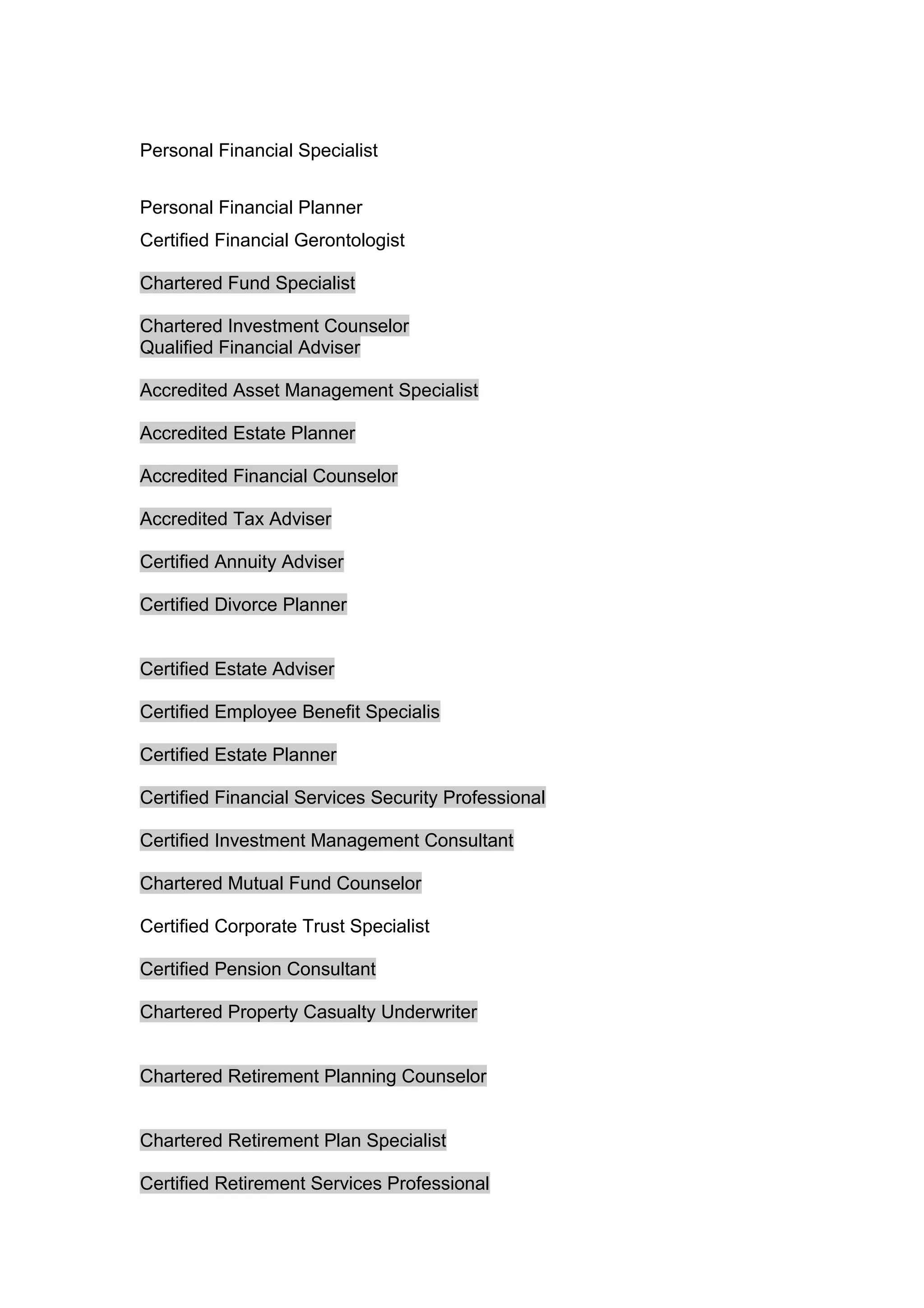 Financial adviser designations and qualifications | DOC