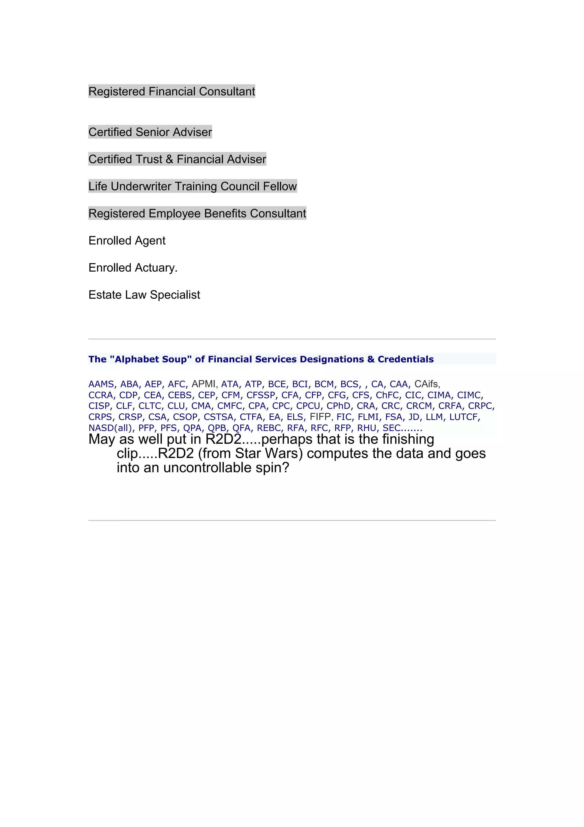 Financial adviser designations and qualifications | DOC