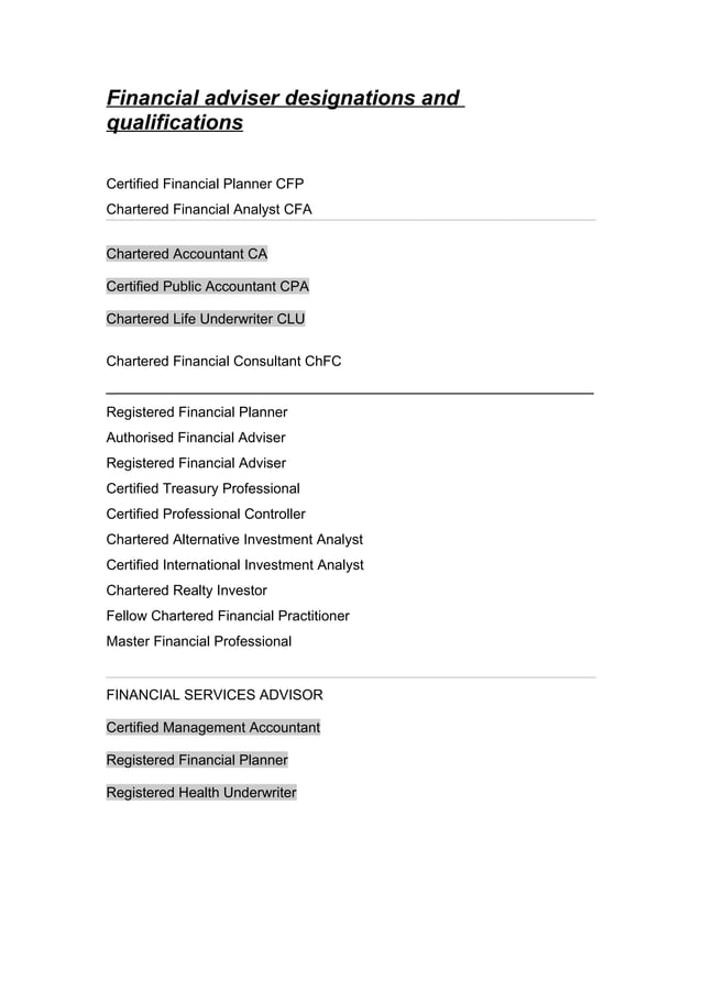 Financial adviser designations and qualifications | PDF