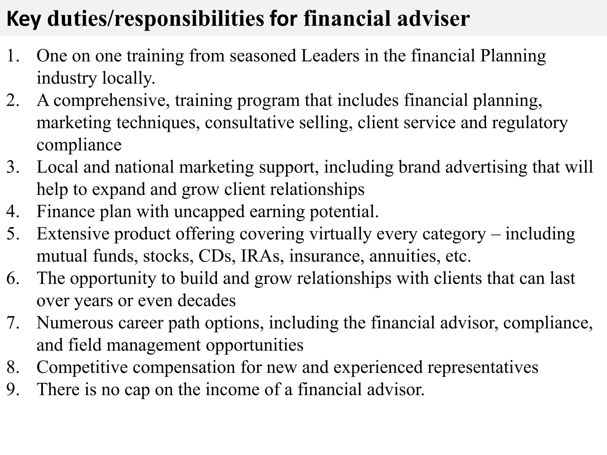Financial adviser job description | PPT