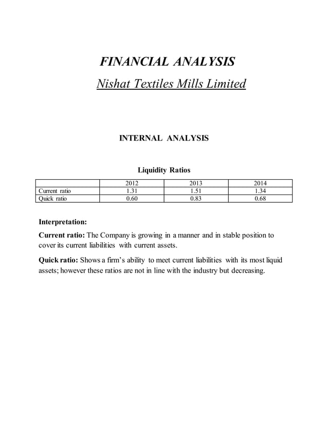 Financial ratio analysis of Nishat mills ltd | DOCX
