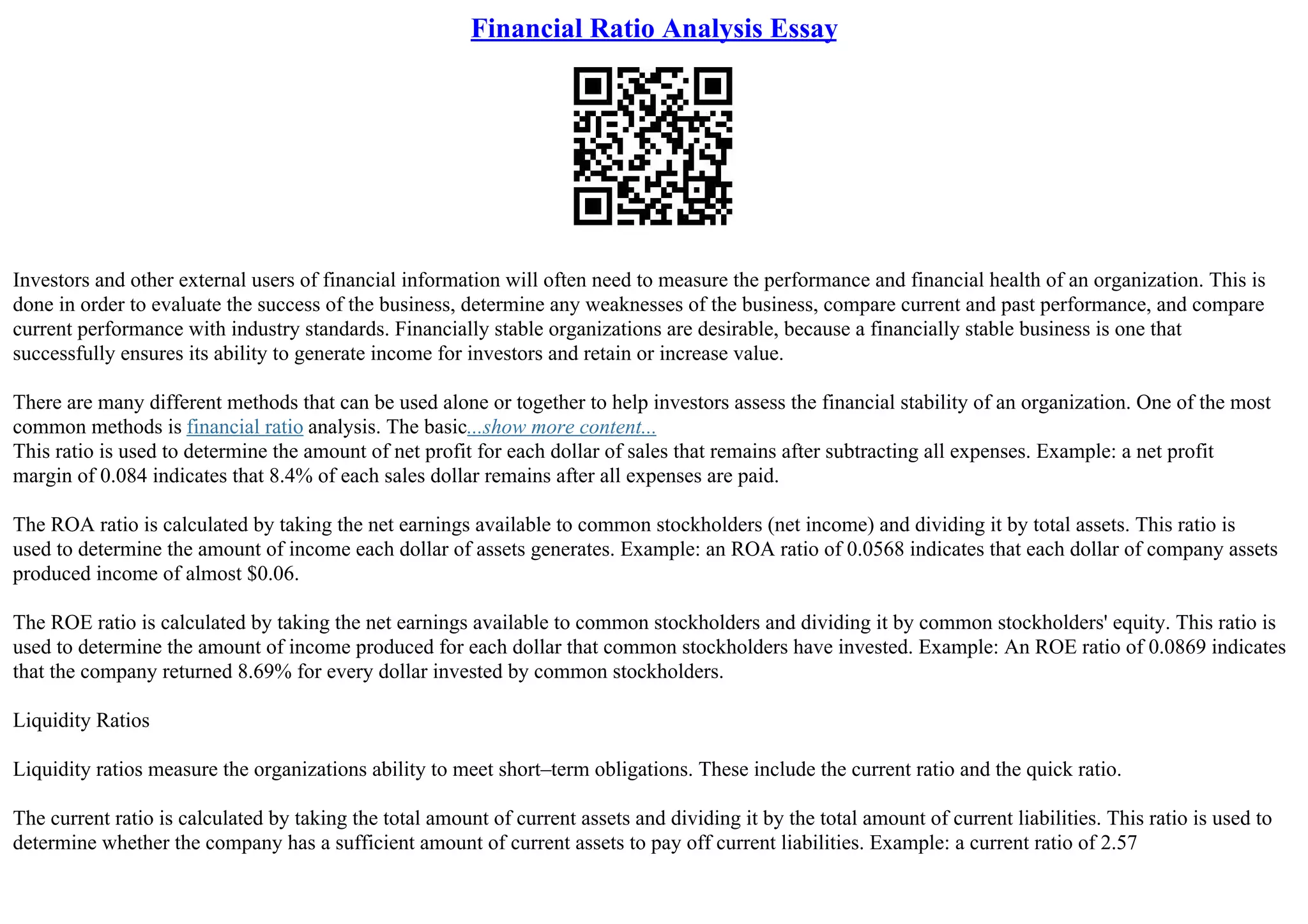 Financial Analysis | PDF