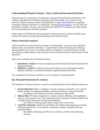 Understanding Financial Analysis: A Key to Informed Investment Decisions | PDF
