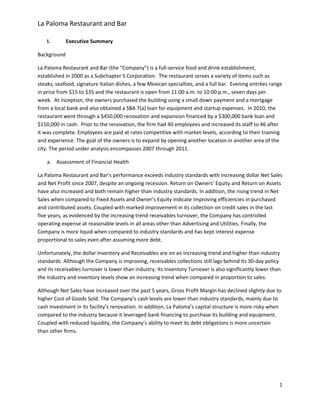 Financial Analysis: La Paloma Restaurant & Bar | PDF