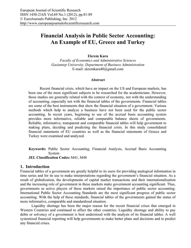 Financial analysis in public sector accounting an example of eu, greece ...