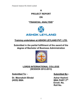 Financial Analysis of ashok leyland | DOC