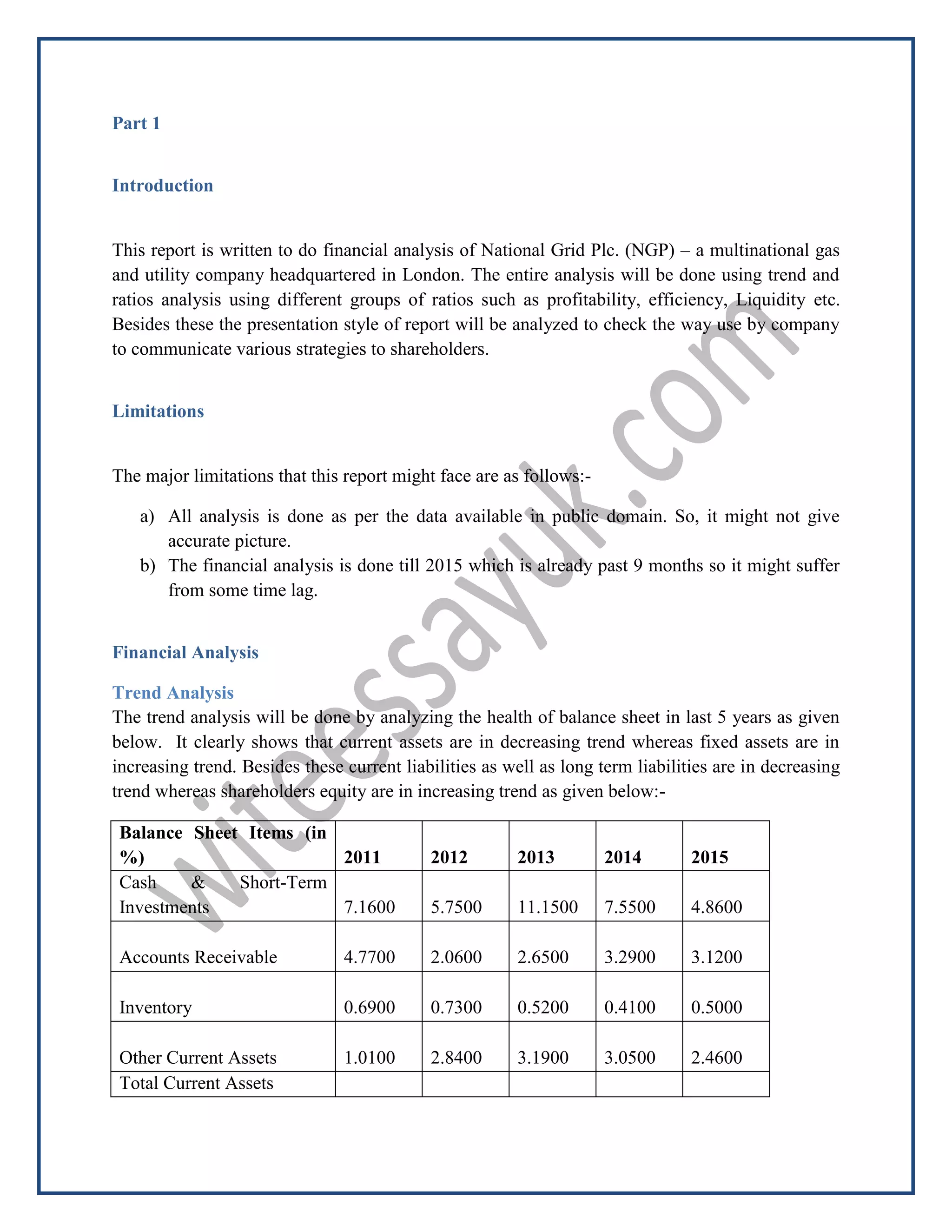 Financial analysis of national grid plc | PDF