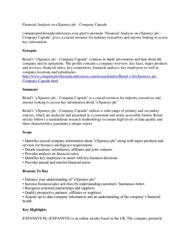 Financial Analysis on eXpansys plc - Company Capsule