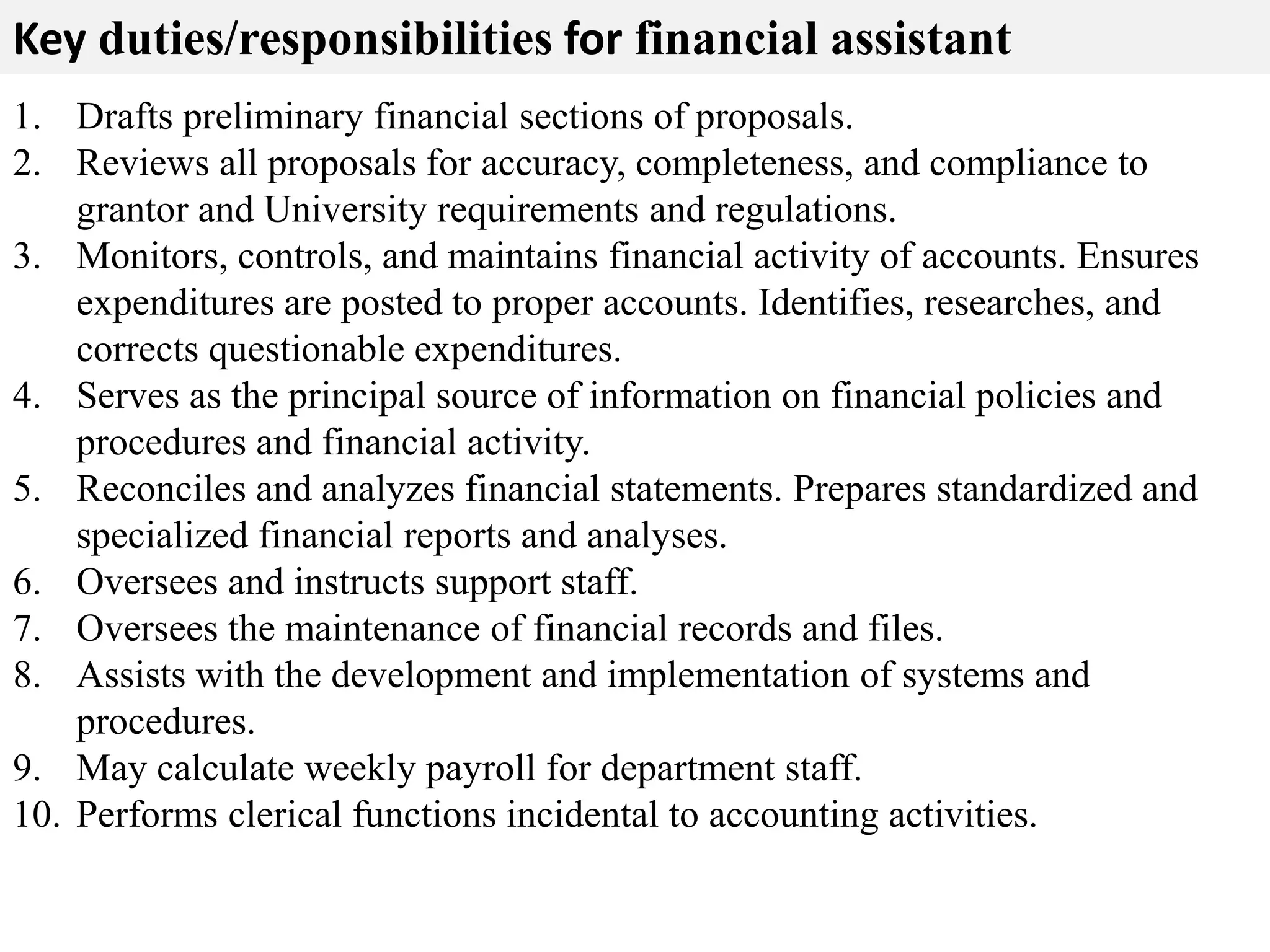 Financial assistant job description | PPTX