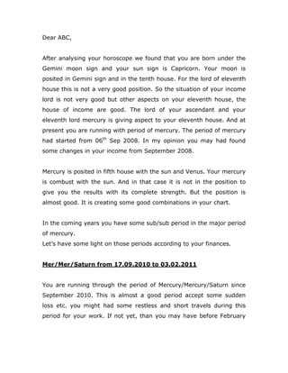Financial astrology report - www.astrolika.com