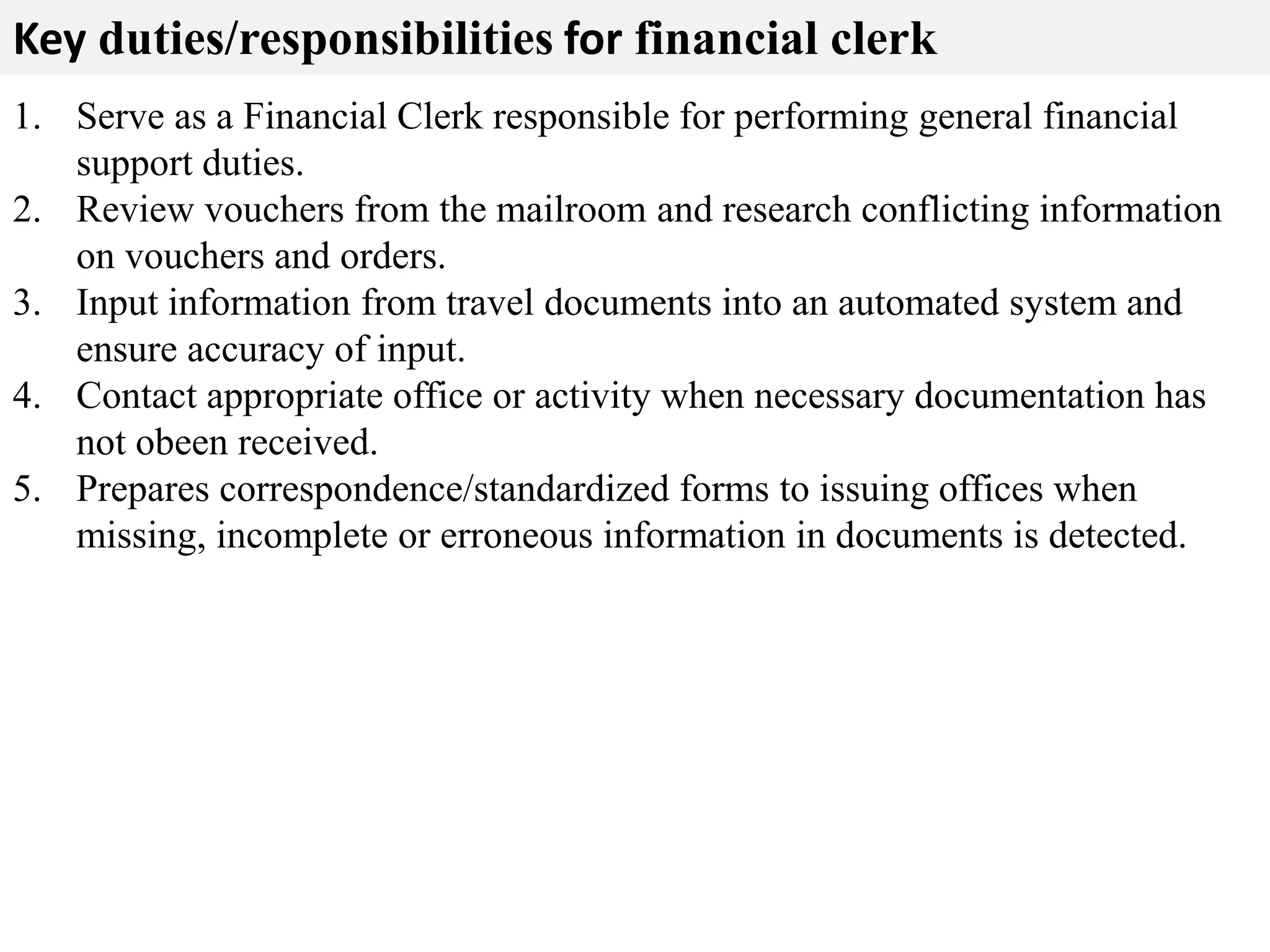 Financial clerk job description | PPTX