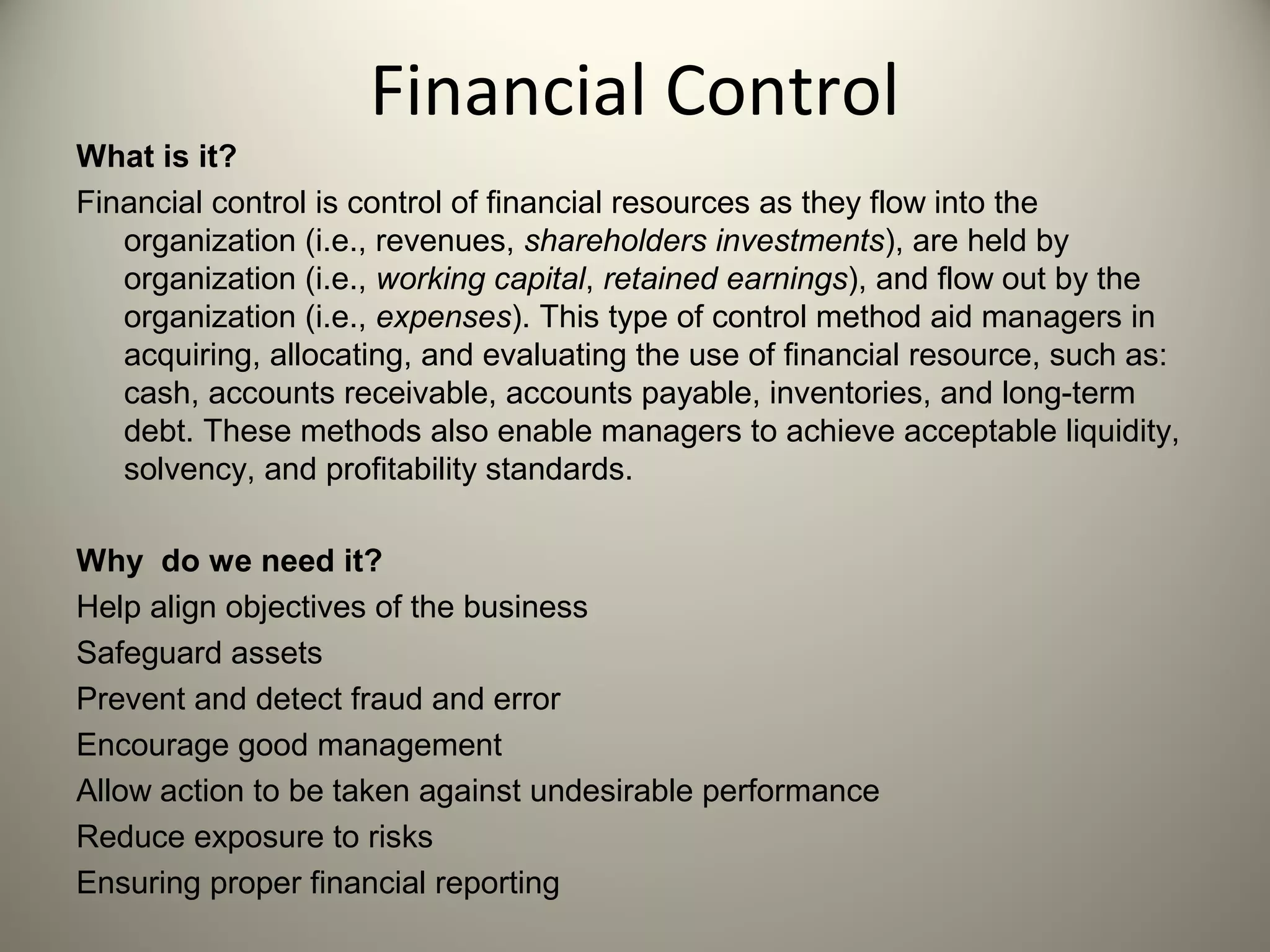Financial controls for Businesses | PPT