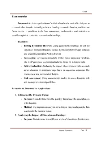 Financial Econometrics Notes covered by Unit I | PDF