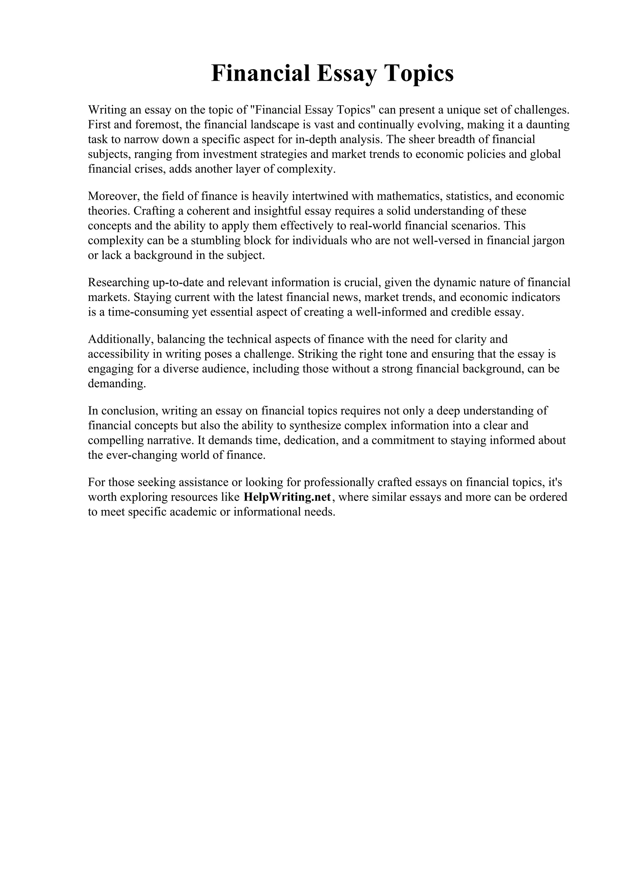 Financial Essay Topics | PDF