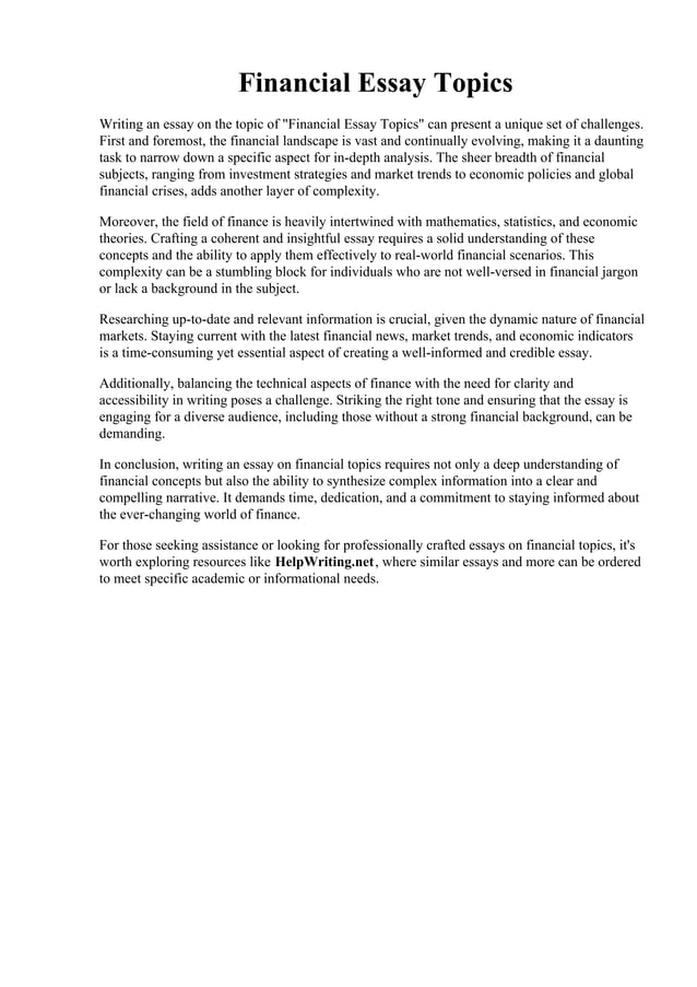 Financial Essay Topics | PDF