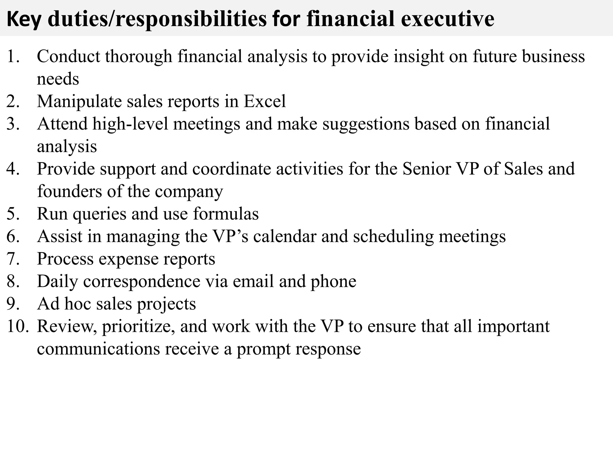 Financial executive job description | PPT