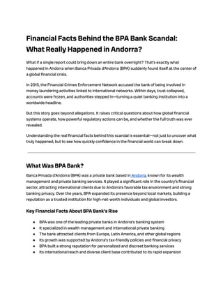 Financial Facts Behind BPA Bank Scandal in Andorra | PDF