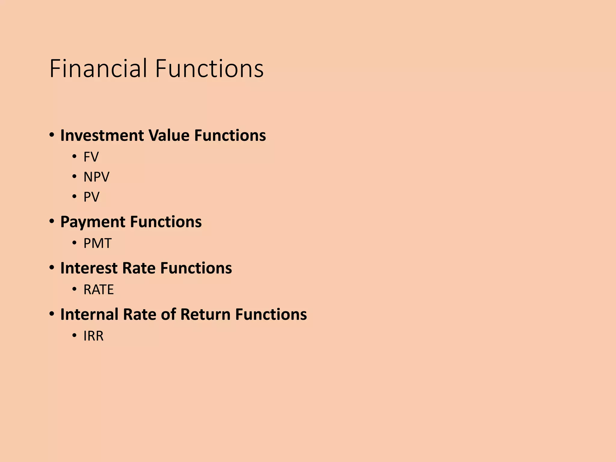 Financial functions in excel | PPTX