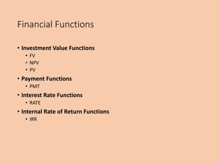 Financial functions in excel | PPTX