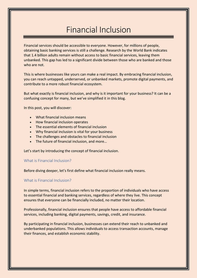 Financial Inclusion Important for your business | PDF