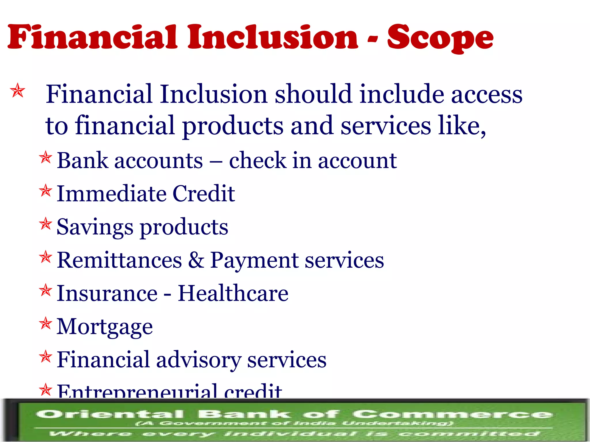 Financial inclusion OBC BANK | PPT
