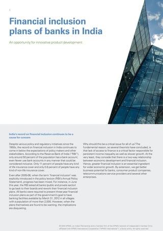 Financial inclusion plans of banks in india an opportunity for prod dev ...