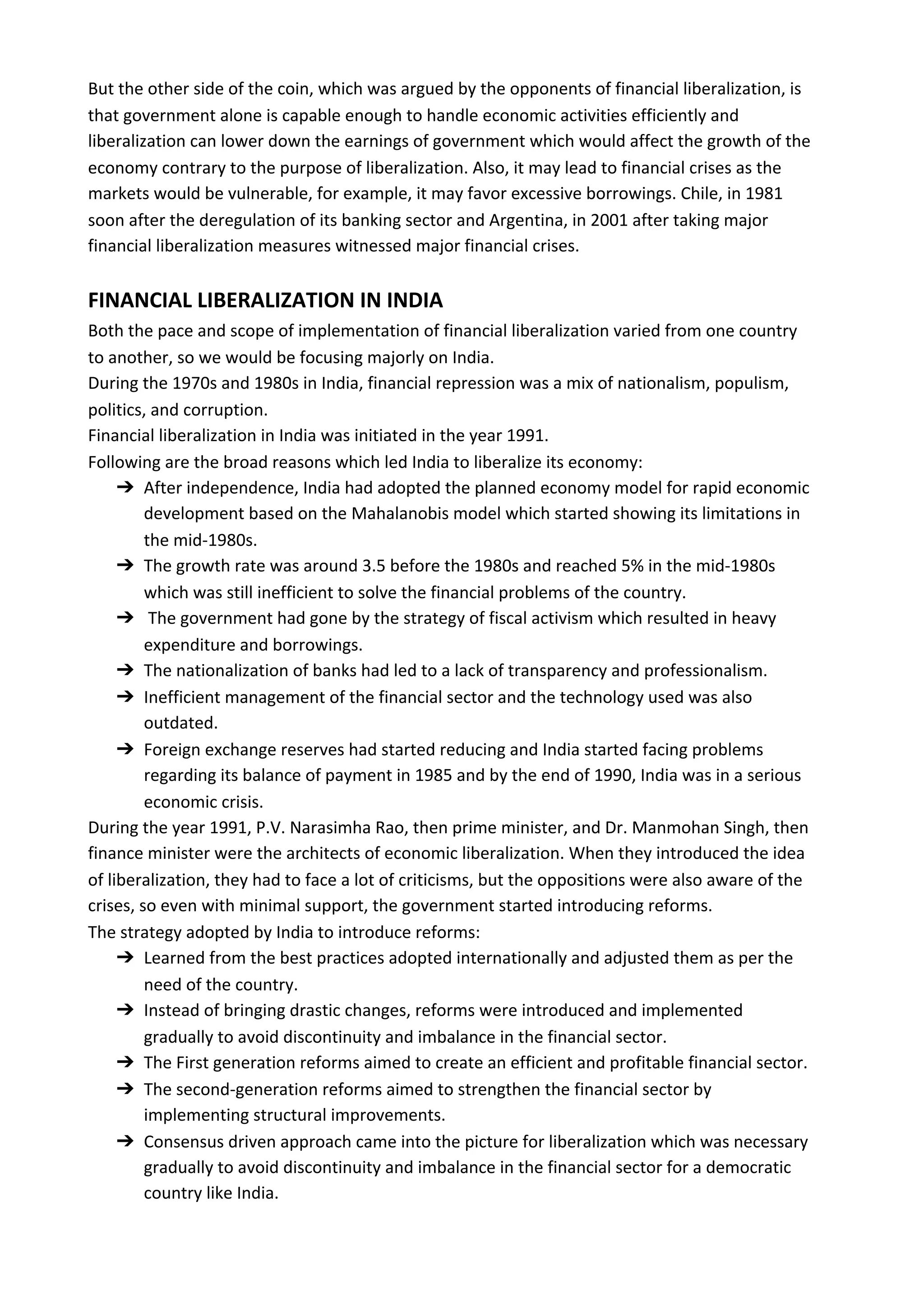 Financial liberalization, Reforms carried out in India and their impact ...