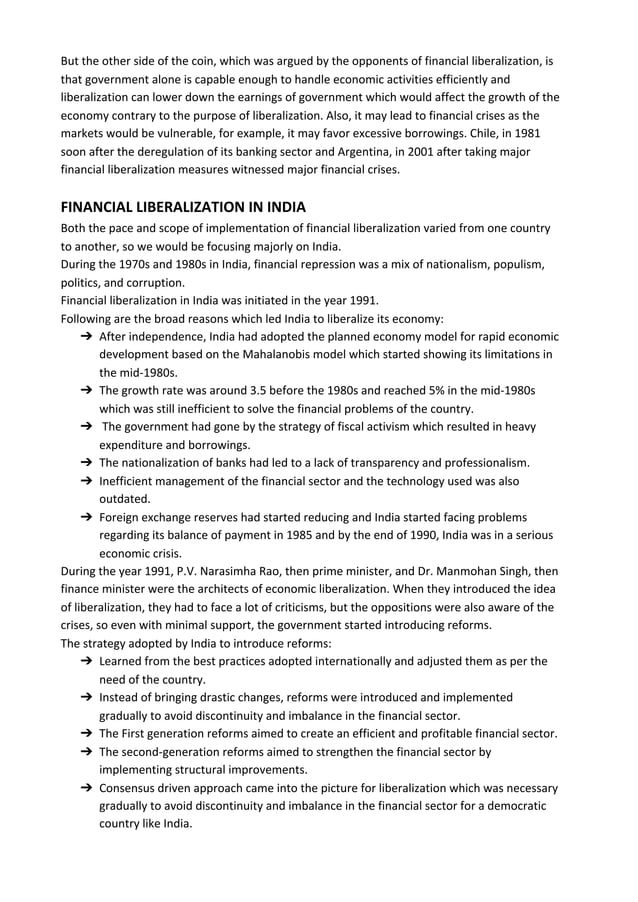 Financial liberalization, Reforms carried out in India and their impact ...