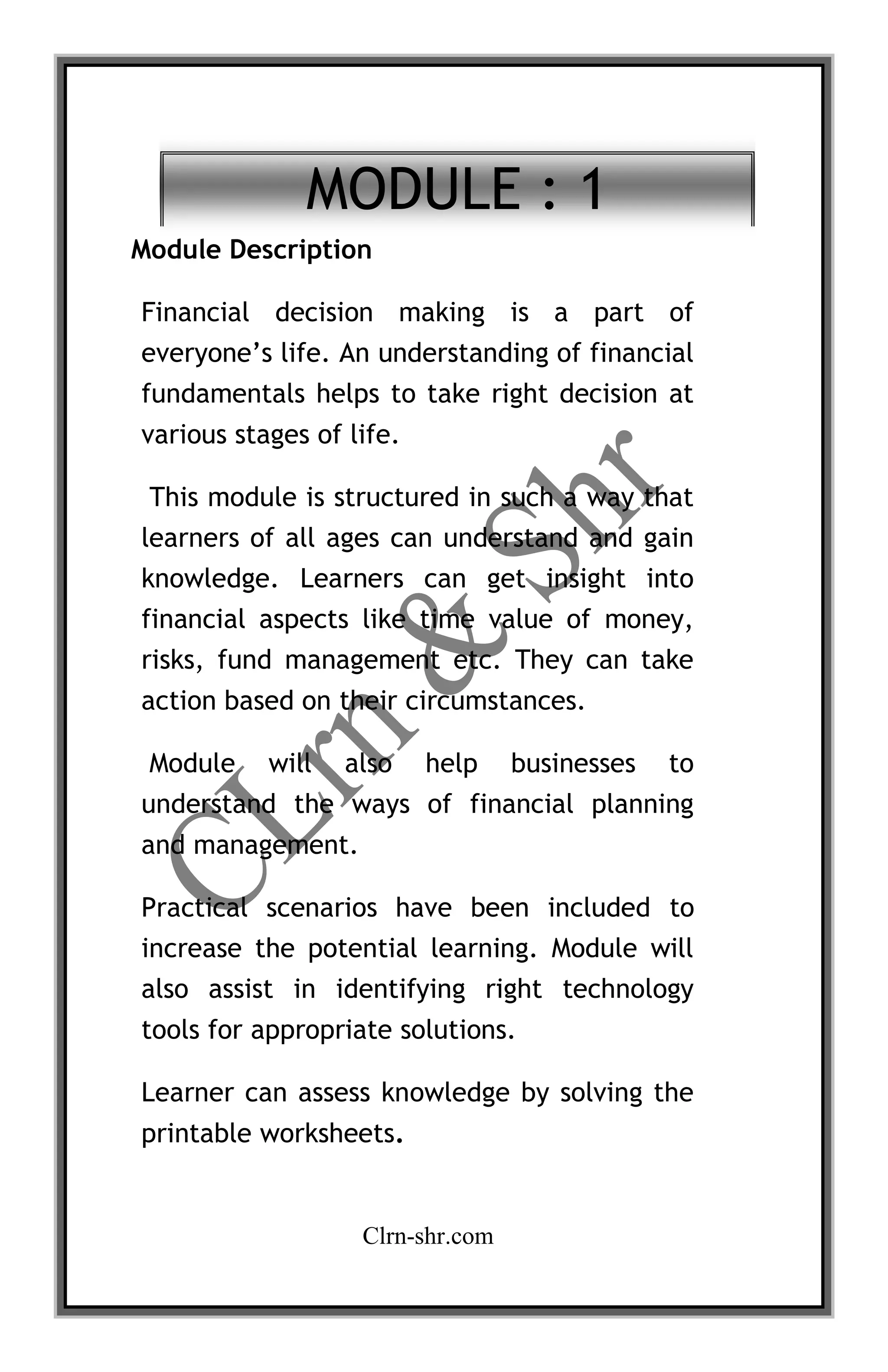 Financial literacy module 1 | PDF