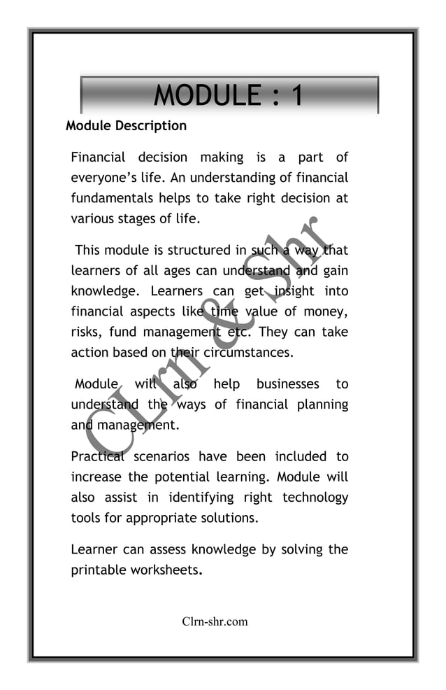 Financial literacy module 1 | PDF