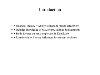 The Impact of Financial Literacy on Investment Choices Among Bank ...